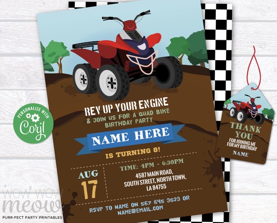 Quad Bike Birthday Invite Party Invitation INSTANT DOWNLOAD - Etsy UK