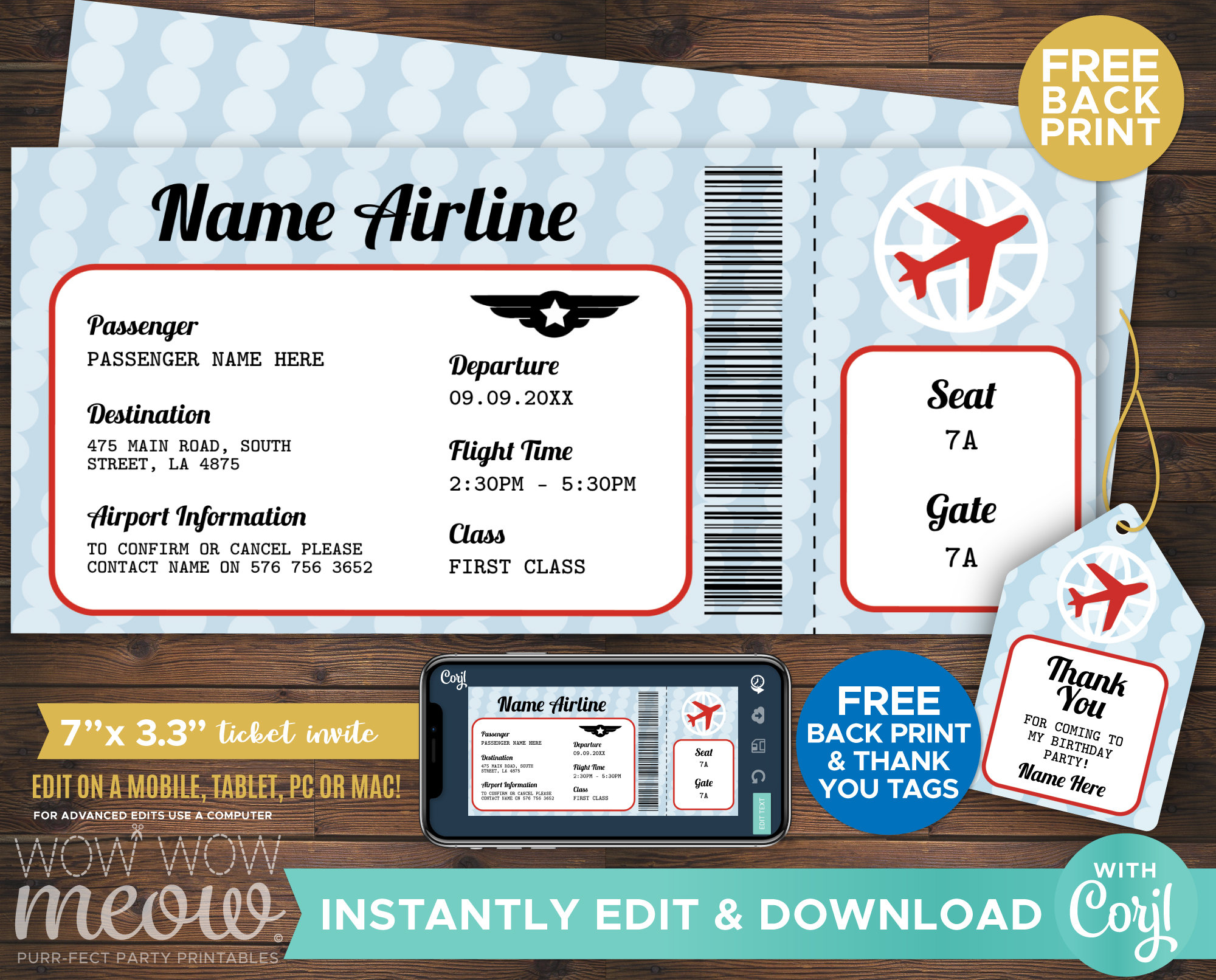 AIRPLANE Ticket Invite Plane Invitation Pilot Fun INSTANT | Etsy