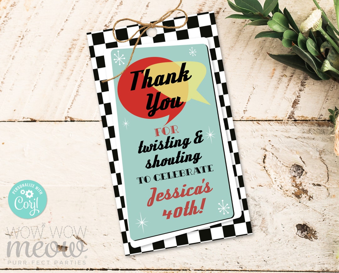 Fifties Thank You Gift Tags Birthday Rock N Roll Retro 1950s Party ...