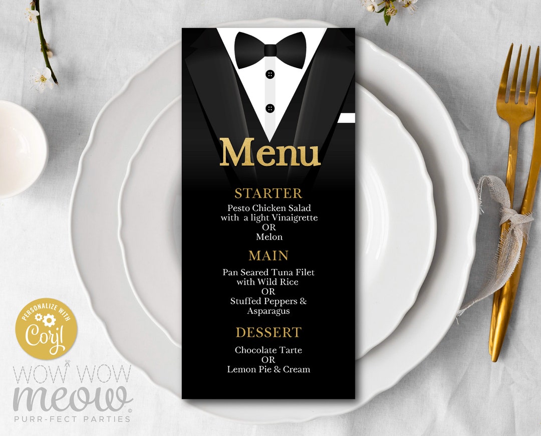 Tuxedo Black Tie Menu Dinner Template Package INSTANT DOWNLOAD Secret ...