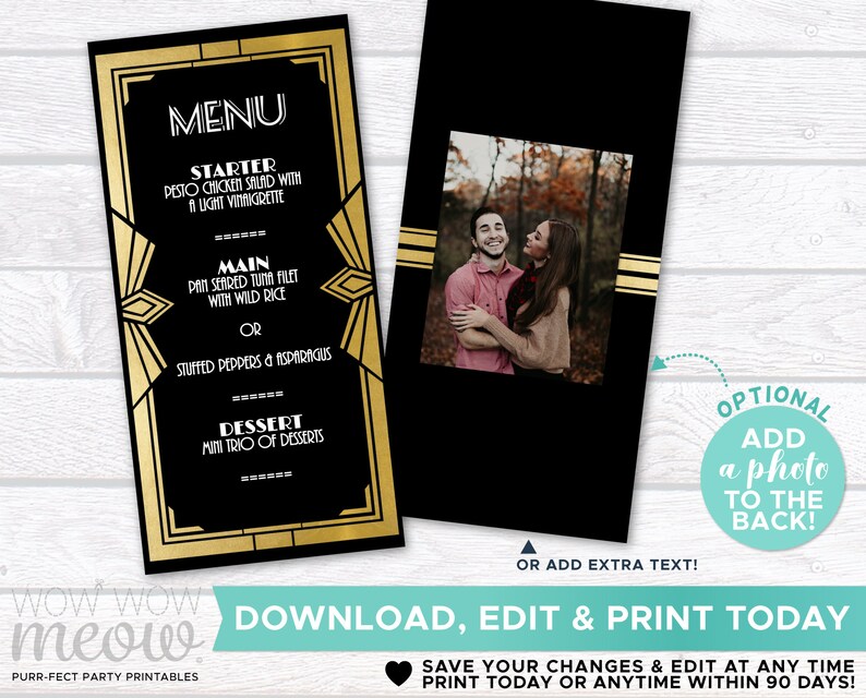 1920's Menu Dinner Gatsby Template Wedding Package INSTANT - Etsy UK