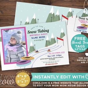 Snow Tubing Invitation Birthday Party Girls INSTANT DOWNLOAD Tube ...