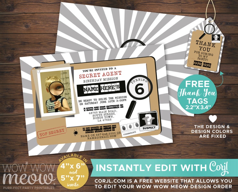 Secret Agent Invitations Birthday Invite Spy INSTANT DOWNLOAD Editable ...