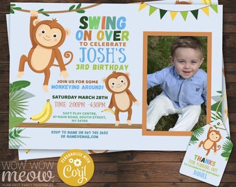 Editable Monkey Invite First Invitation Birthday ANY AGE - Etsy