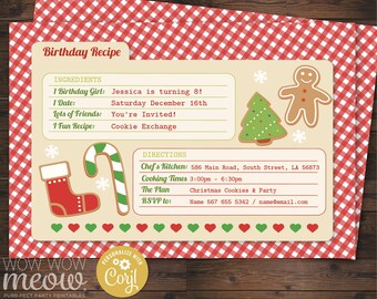 Cooking Invitation Template Recipe Card Birthday Party - Etsy