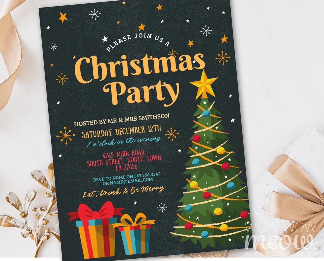 Christmas Tree Party Invitations Invites Present Exchange Festive ...