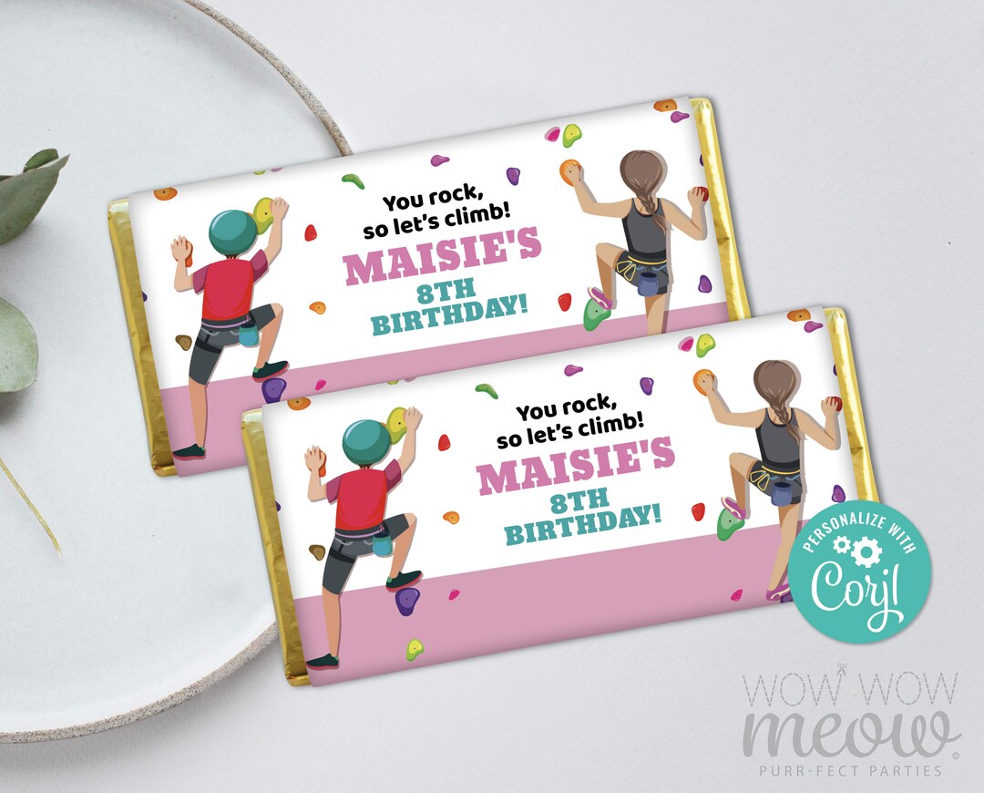 Rock Climbing Birthday Chocolate Bar Girls Wrapper Indoor Climb Wall ...