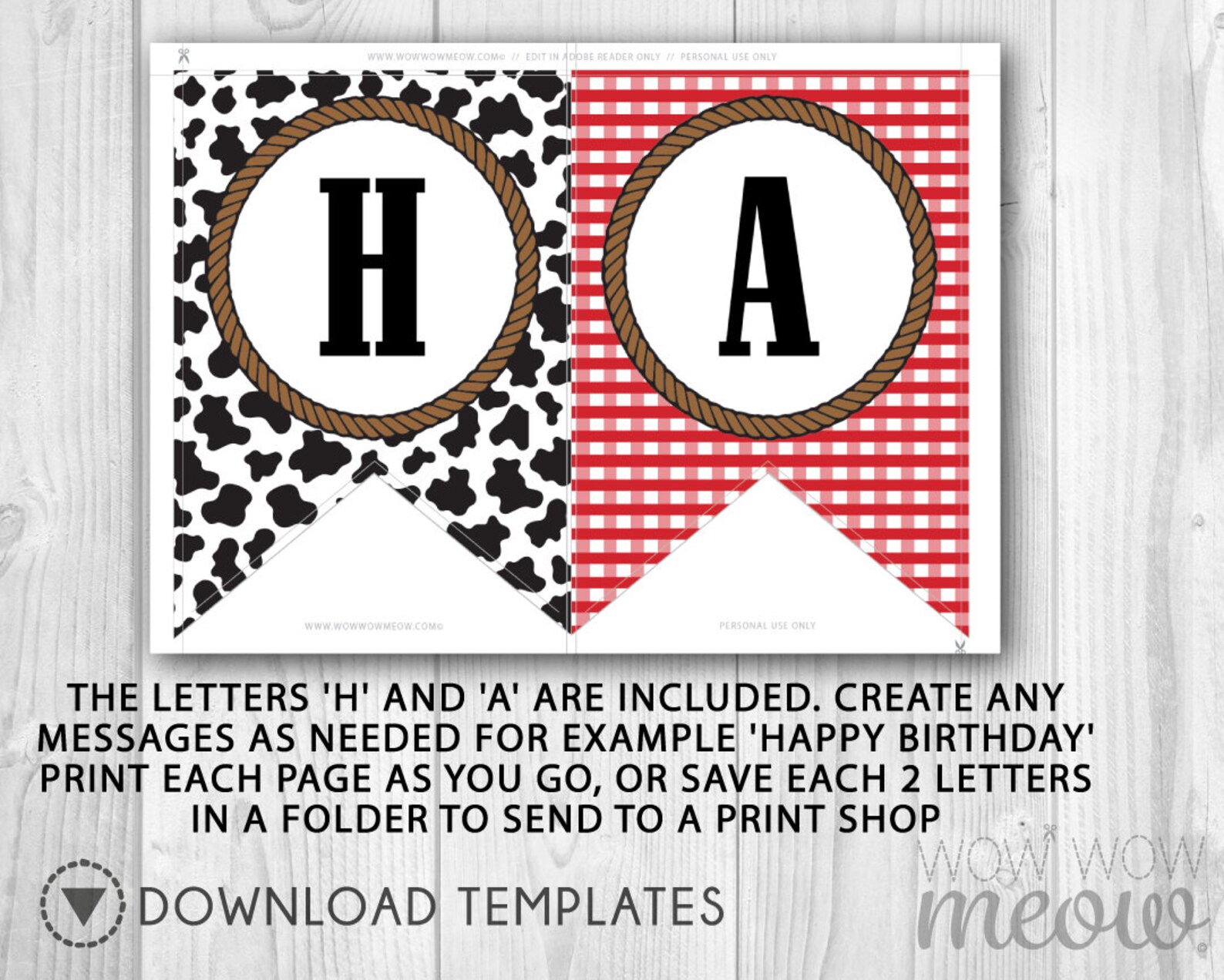 Cowboy Banner Birthday Red Cowgirl Plaid Check INSTANT | Etsy