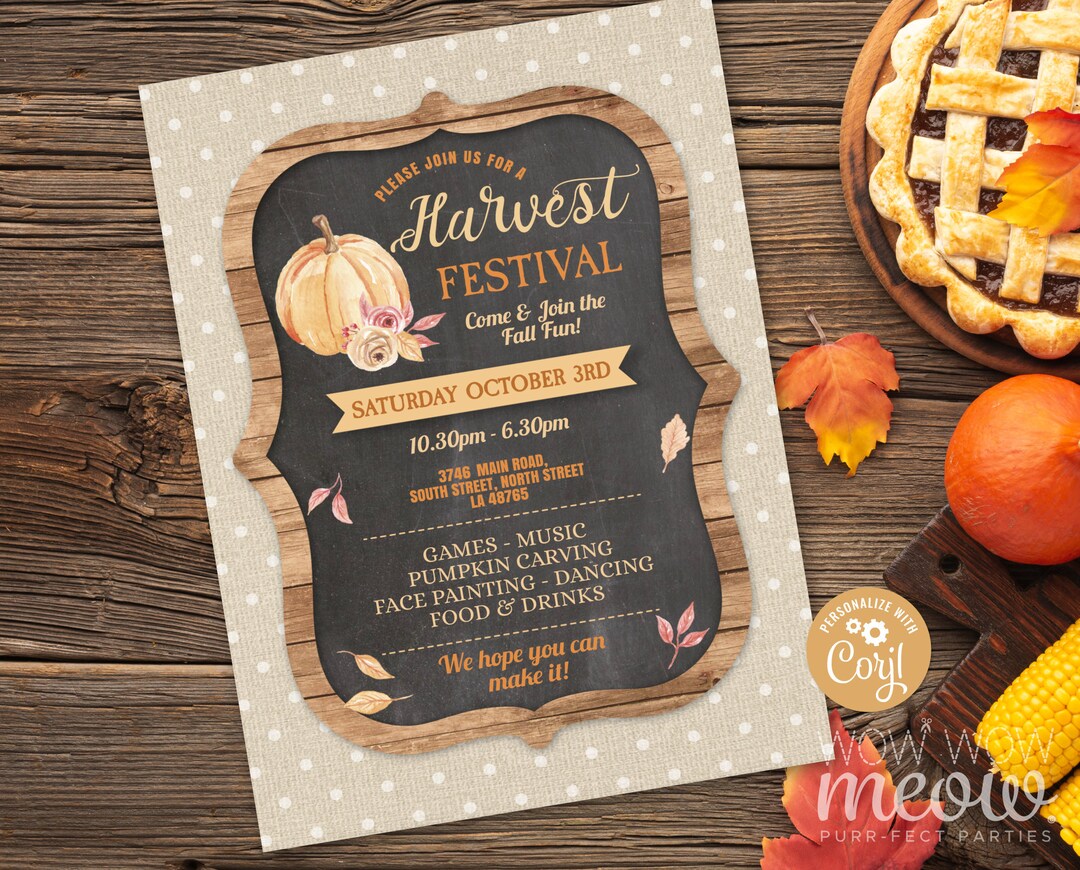 Harvest Festival Invitations Pumpkins Dinner Party INSTANT DOWNLOAD ...