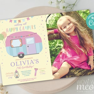 Camper Van Birthday Invitation Photo Campers INSTANT DOWNLOAD Girls Caravan Glamping Party ...