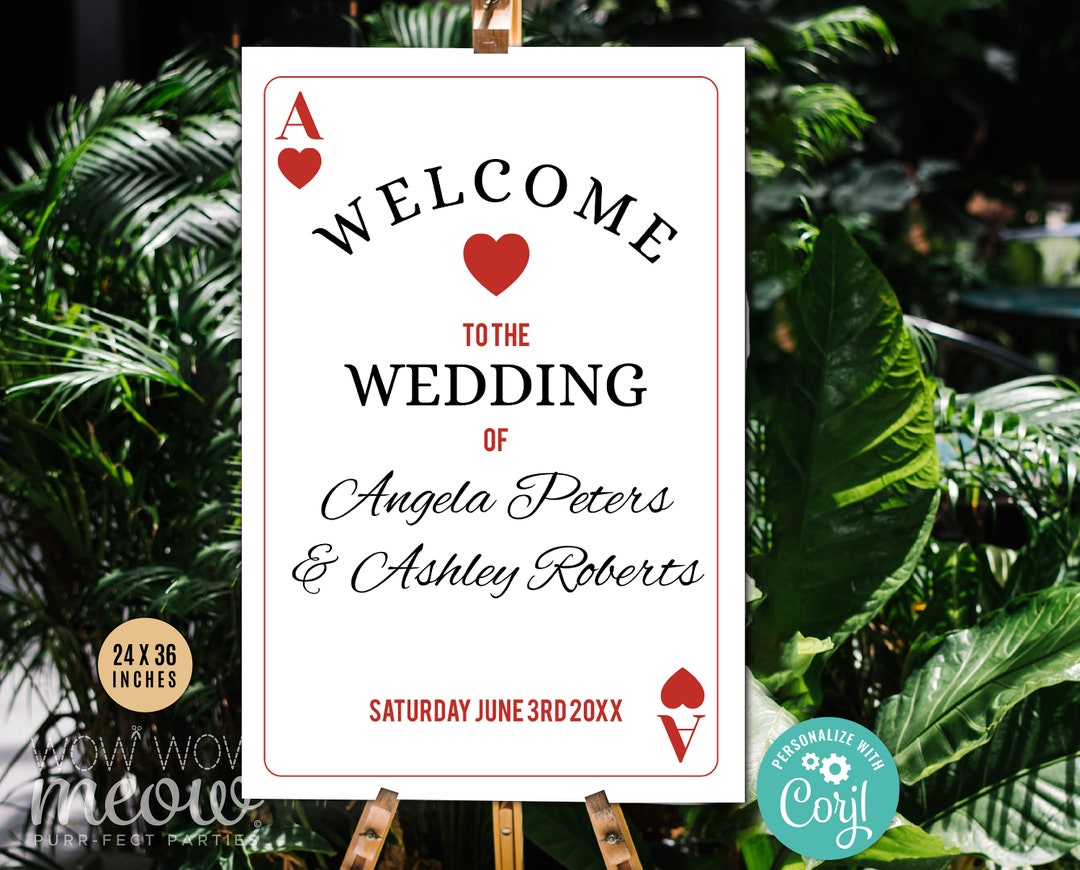 Wedding Playing Cards Sign Editable Engagement Hearts Party 24" X 36 ...