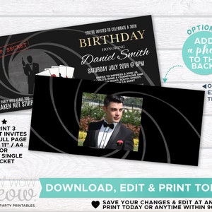 Surprise Secret Agent Invitations Spy Bond Invites INSTANT DOWNLOAD 007 ...
