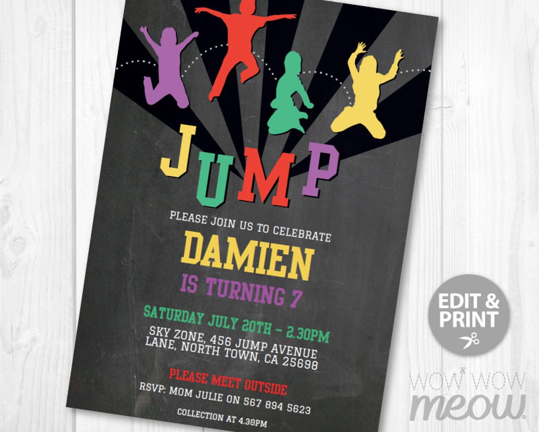 JUMP Party Invite Trampoline Invitation Birthday Any Age INSTANT ...
