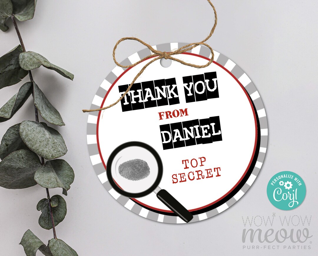 Detective Thank You Tags Birthday Party Secret Agent Spy Gift Tags ...