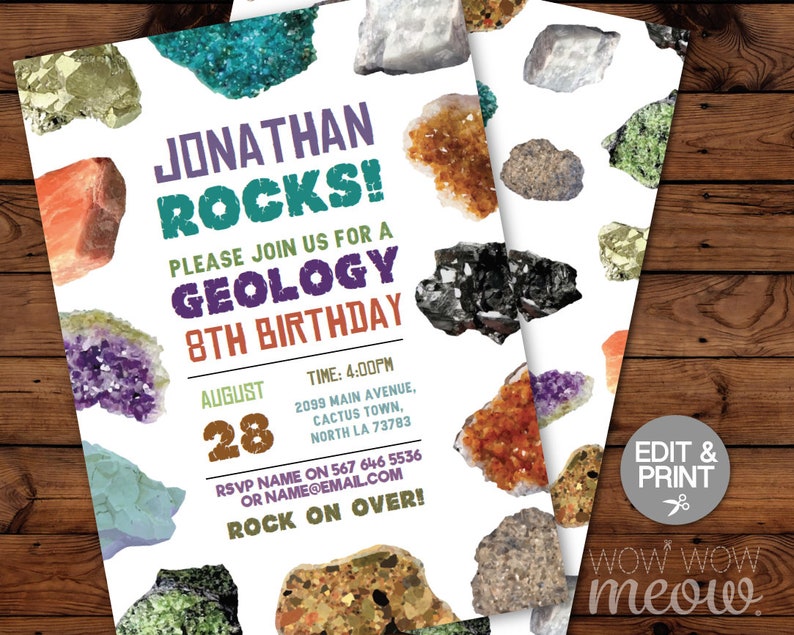 Geology Invitations Rocks Birthday Invites Girls Boys Party | Etsy
