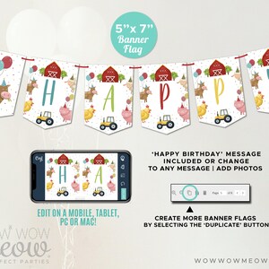 Farm Yard Birthday Banner Party Birthday Animals Farms Tractor Editable ...