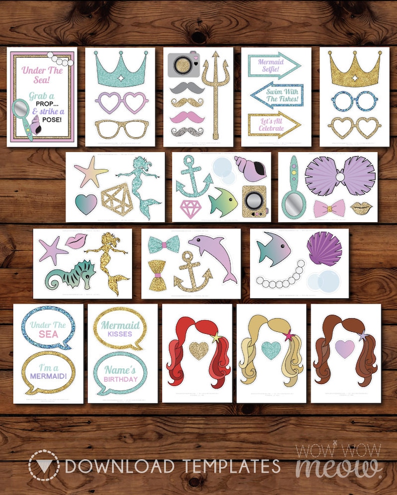 Mermaid Photo Props OVER 50 Props INSTANT DOWNLOAD Birthday Under the ...
