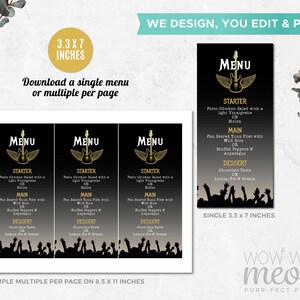 Guitar Rock N Roll Menu Dinner Template Package INSTANT DOWNLOAD ...