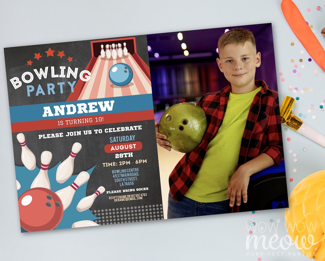 Bowling Party Invitation Birthday INSTANT DOWNLOAD Photo Digital Tenpin ...