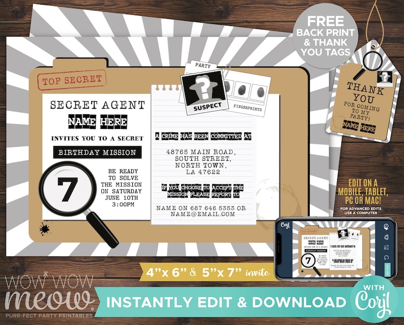 Secret Agent Party Invitations Spy Birthday Invite INSTANT - Etsy