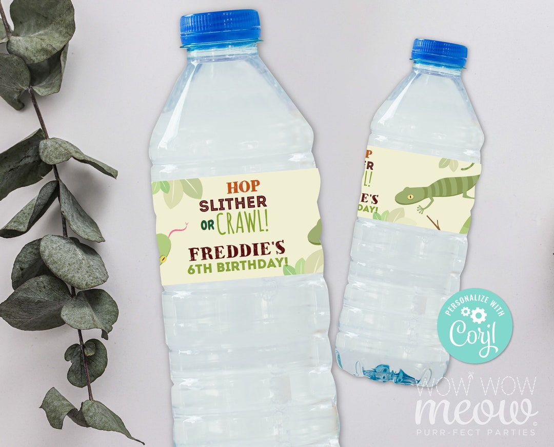 Reptile Water Bottle Labels Editable Birthday Party Gift Snake Lizard ...