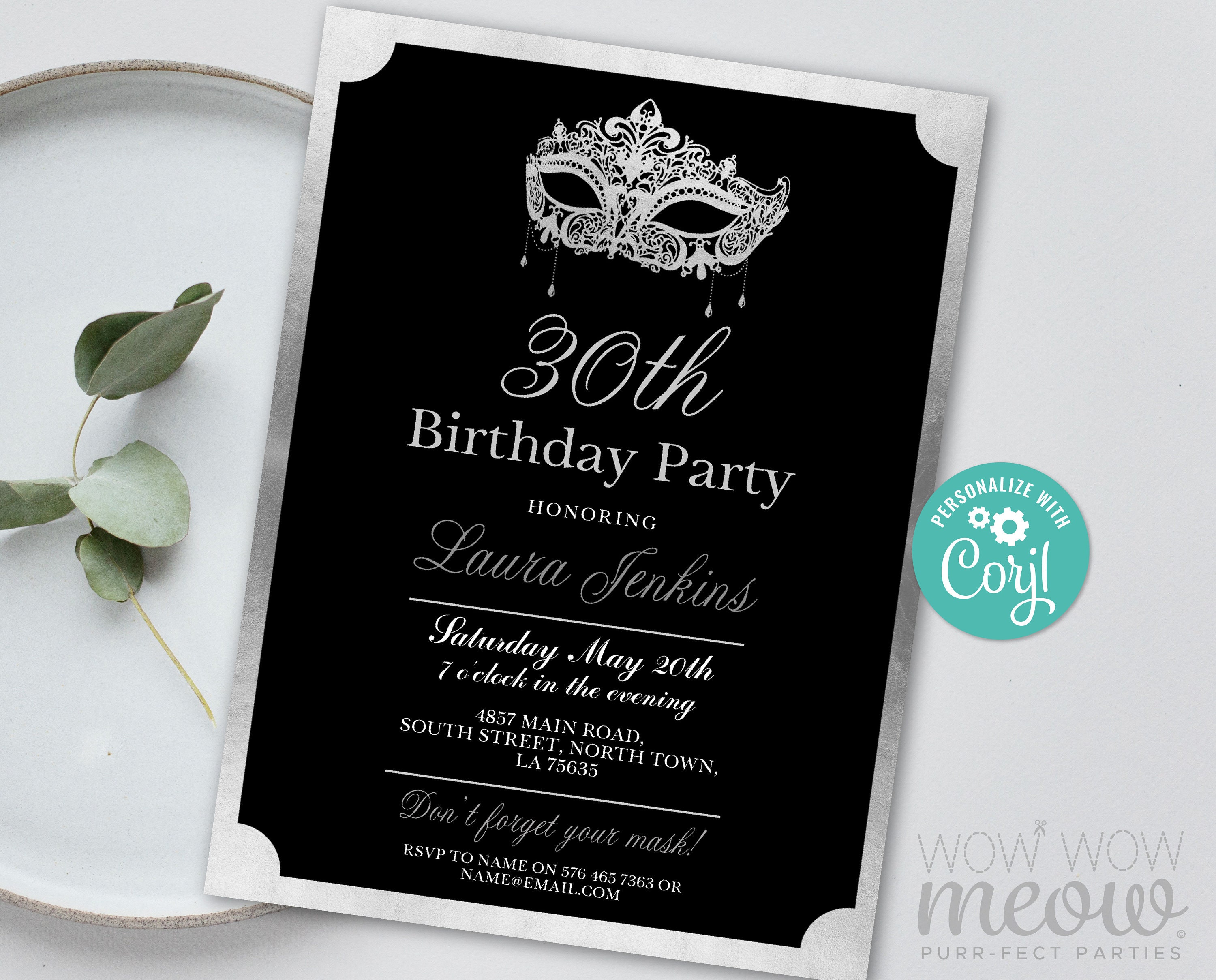 Masquerade Birthday Invitation Party Silver Mask Masked Ball - Etsy
