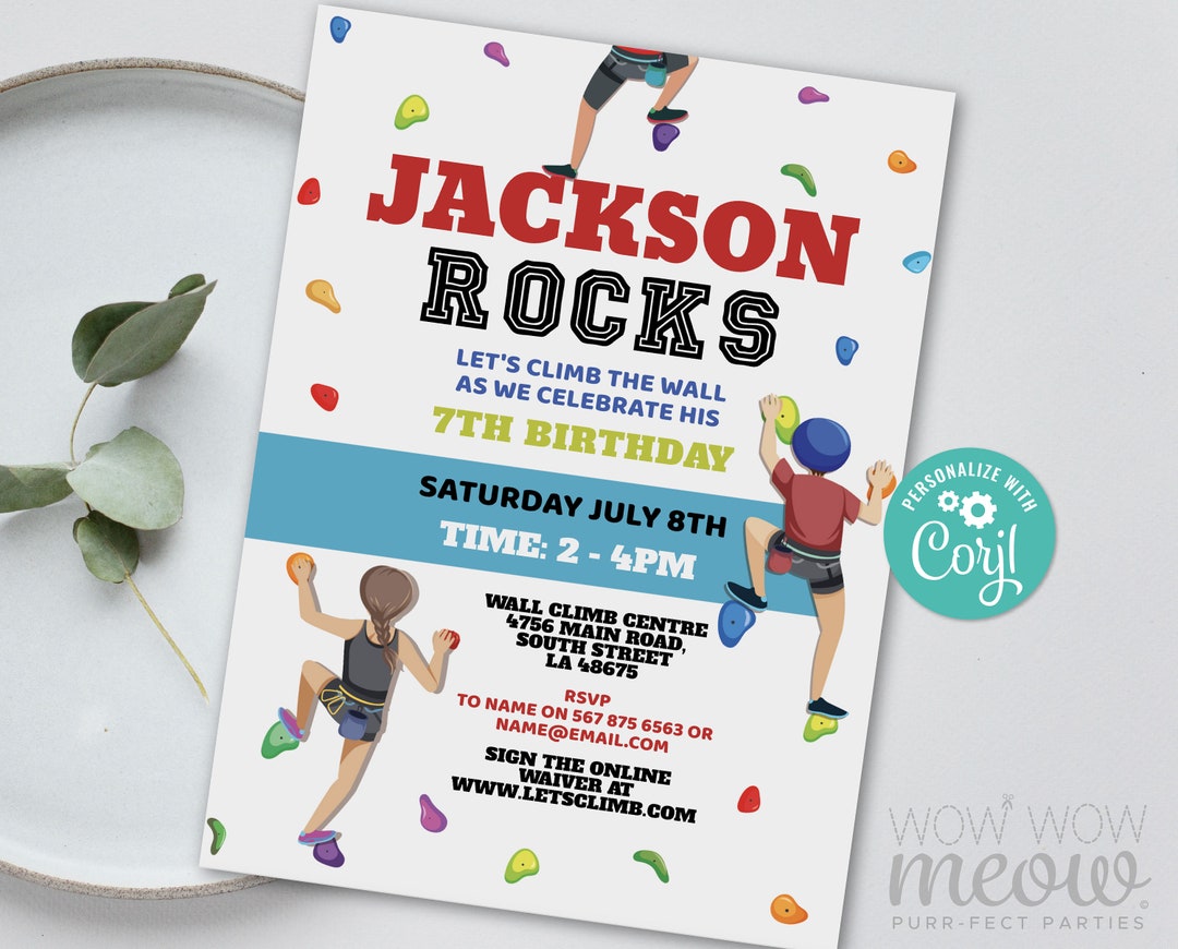 Rock Climbing Invitation Birthday Invite Indoor Climb Wall Sports ...