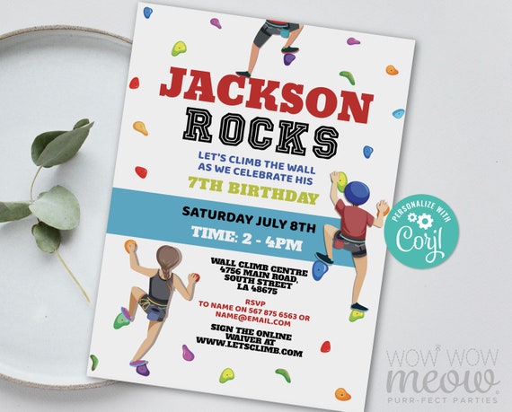 Rock Climbing Invitation Birthday Invite Indoor Climb Wall - Etsy