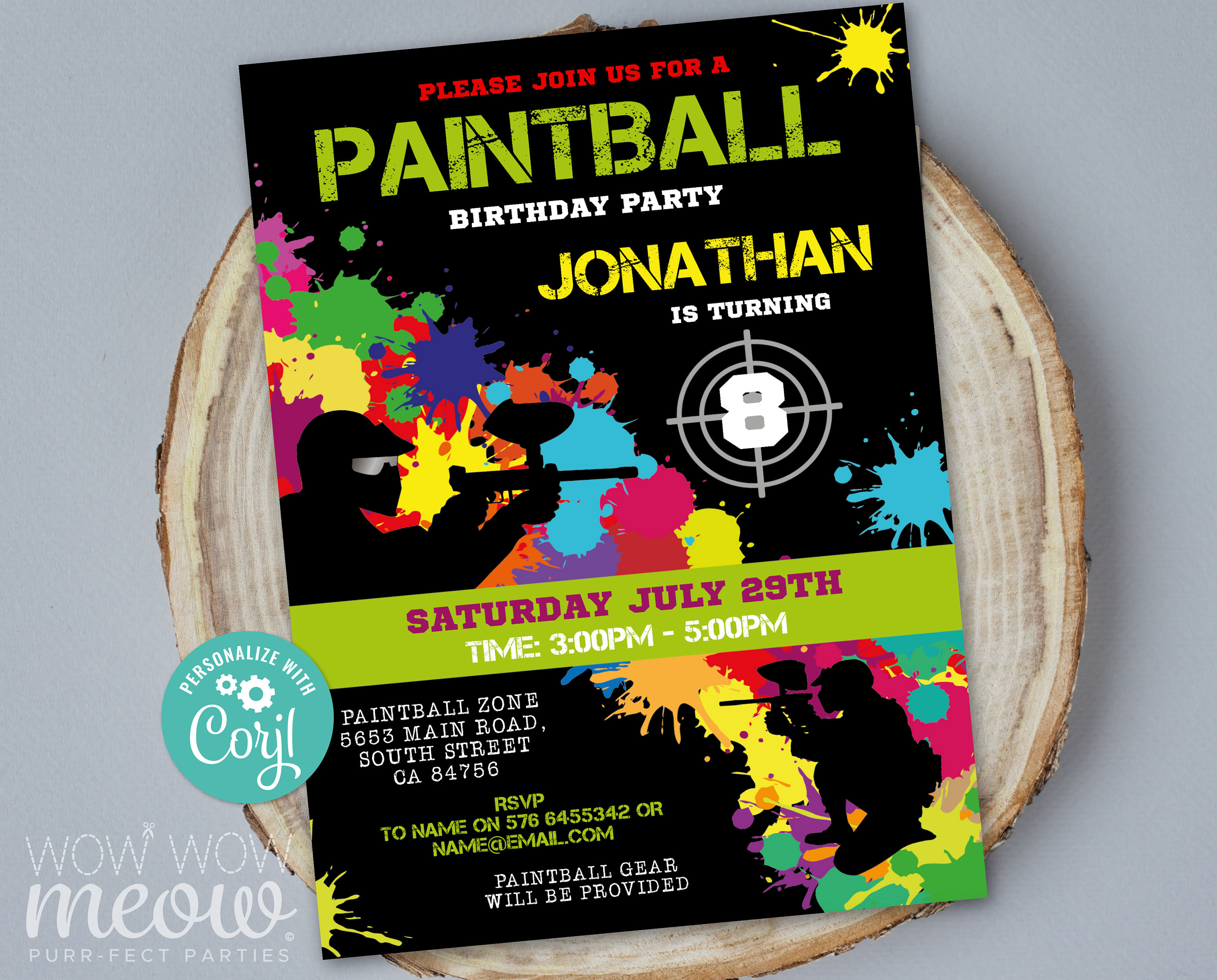 Paintball Invitations Birthday Party Invites Paint Ball Girls - Etsy