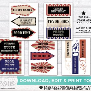 14 Vintage Circus Signs Printable INSTANT DOWNLOAD Party Direction ...