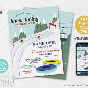 Snow Tubing Invitation Birthday Party INSTANT DOWNLOAD Tube Invite Dry ...