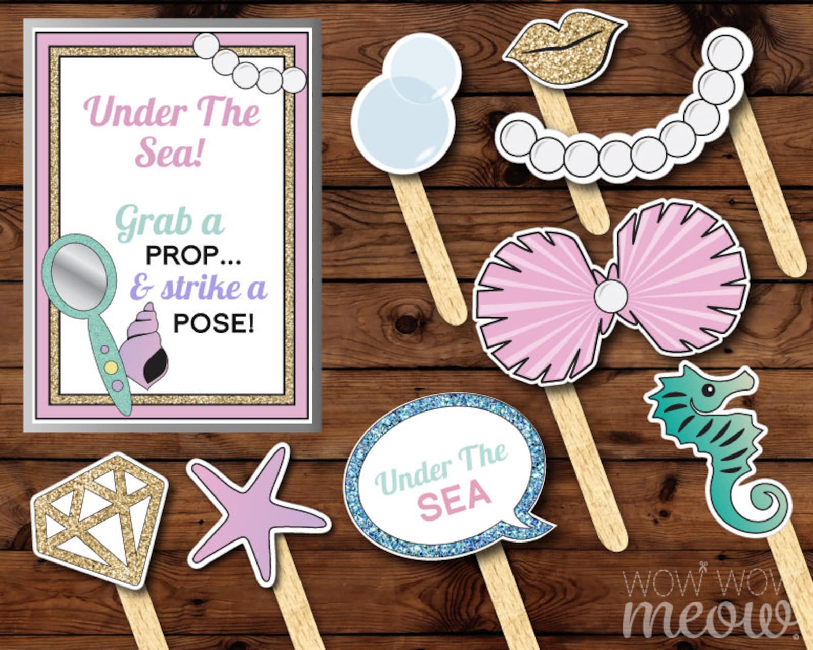 Mermaid Photo Props OVER 50 Props INSTANT DOWNLOAD Birthday Under the ...