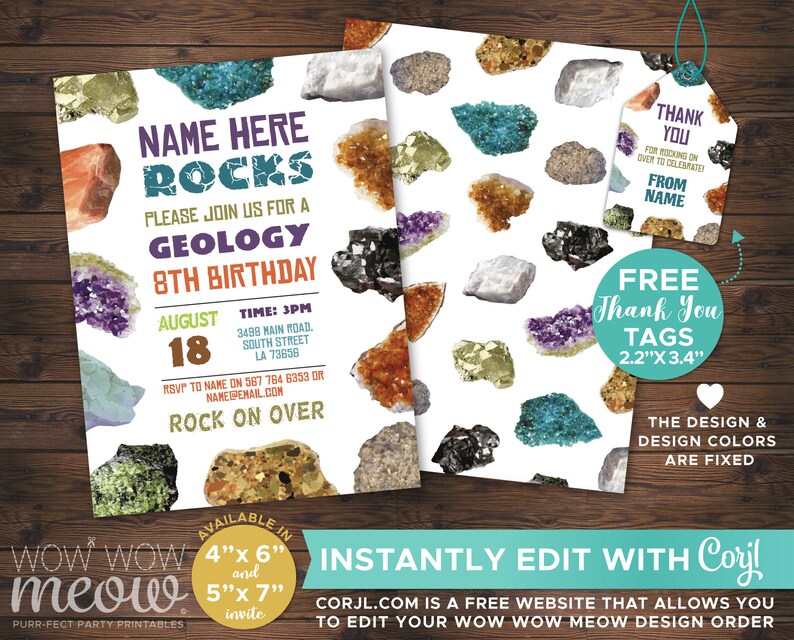 Geology Invitations Rocks Birthday Invites Girls Boys Party | Etsy