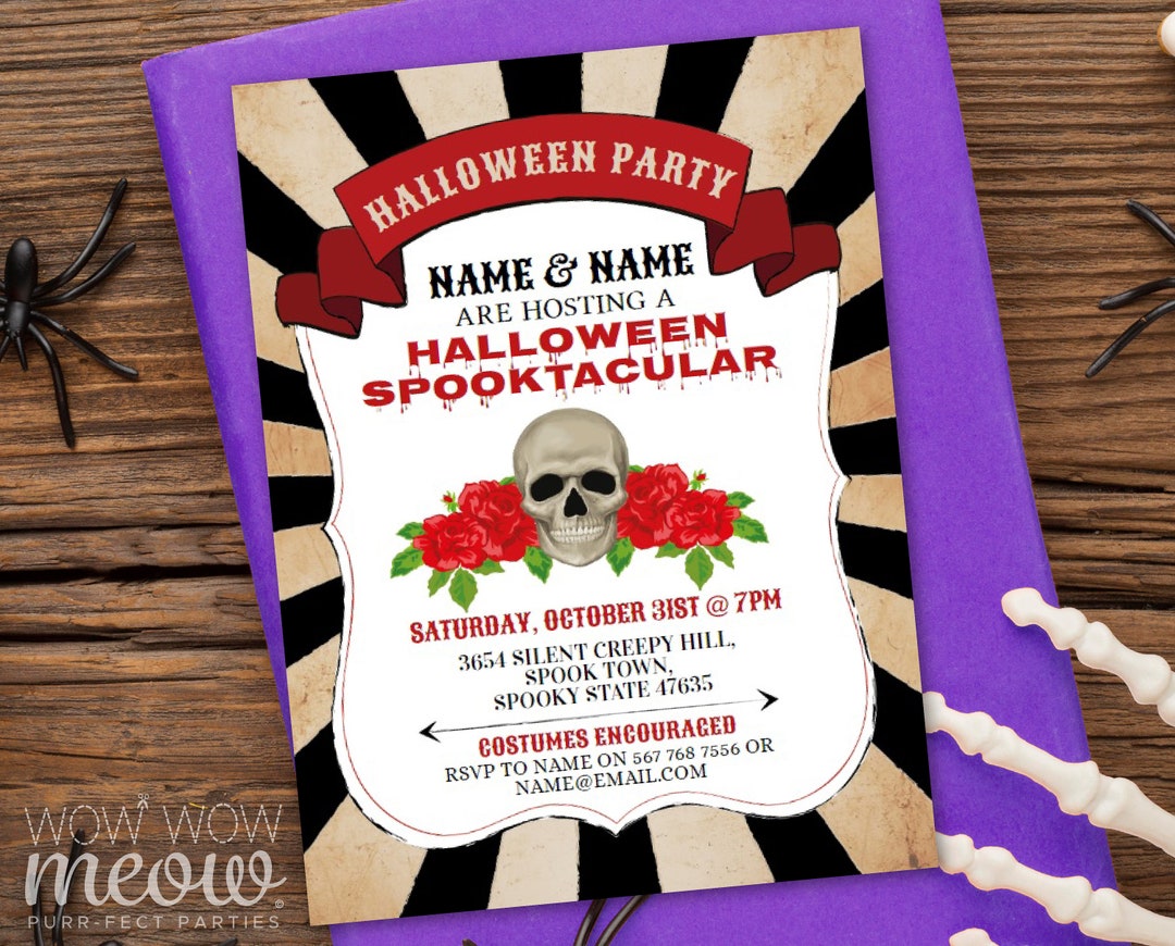 Halloween Party Skull Invitations Printable Digital DOWNLOAD Spooky ...