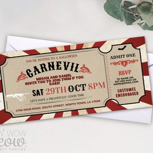 Carnevil Halloween Invitations Carnival Circus Tickets Horror Party ...