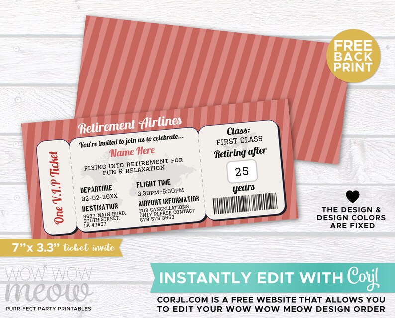 Retirement Ticket Invitation Retired Plane Invite INSTANT - Etsy