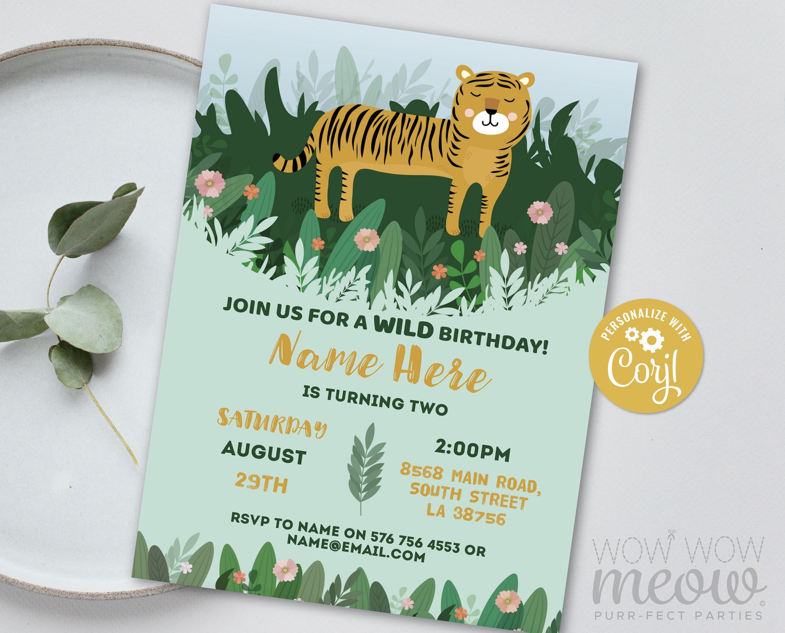 Tiger Party Birthday Bundle Safari EDITABLE Invitation Animals Wild ...