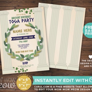 Toga Birthday Ancient Roman Invitation Invite Party INSTANT DOWNLOAD ...