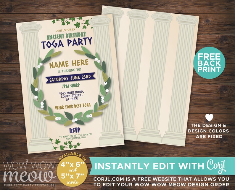 Toga Birthday Ancient Roman Invitation Invite Party INSTANT - Etsy
