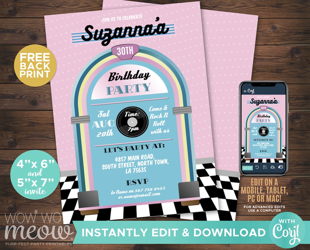 Jukebox Invitations 1950's Fifties Diner Rock N Roll - Etsy UK