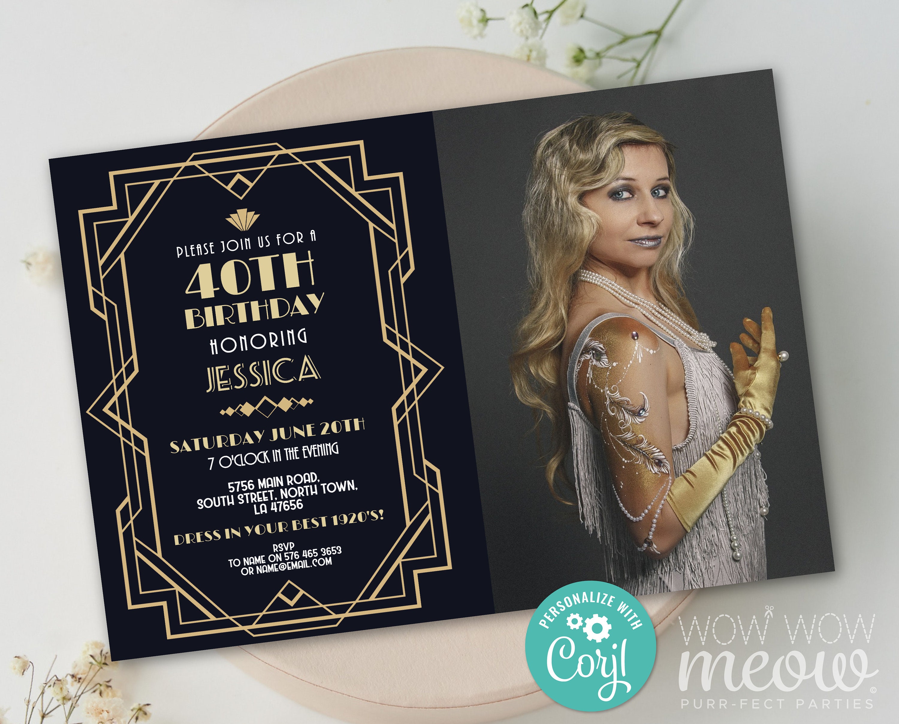 1920 Birthday Invitation Photo Art Deco Roaring 20s Invite - Etsy