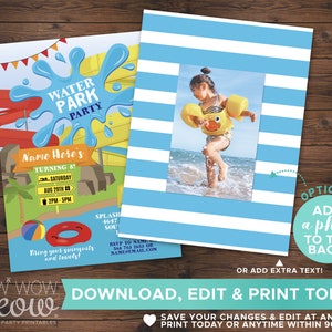 Water Park Party Invitation Waterpark Birthday Invite Pool Swimming ...