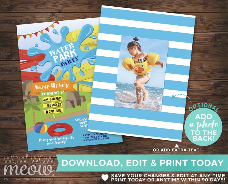 Water Park Party Invitation Waterpark Birthday Invite Pool - Etsy