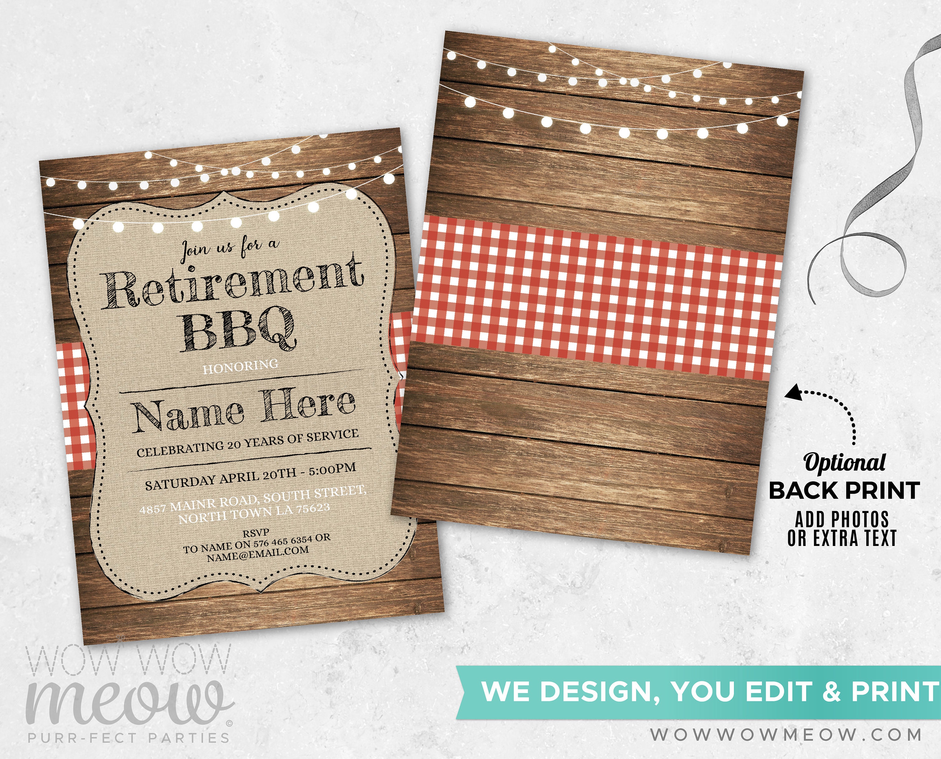 Retirement BBQ Invitation Retired Invite Rustic Garden Party Red Wood ...