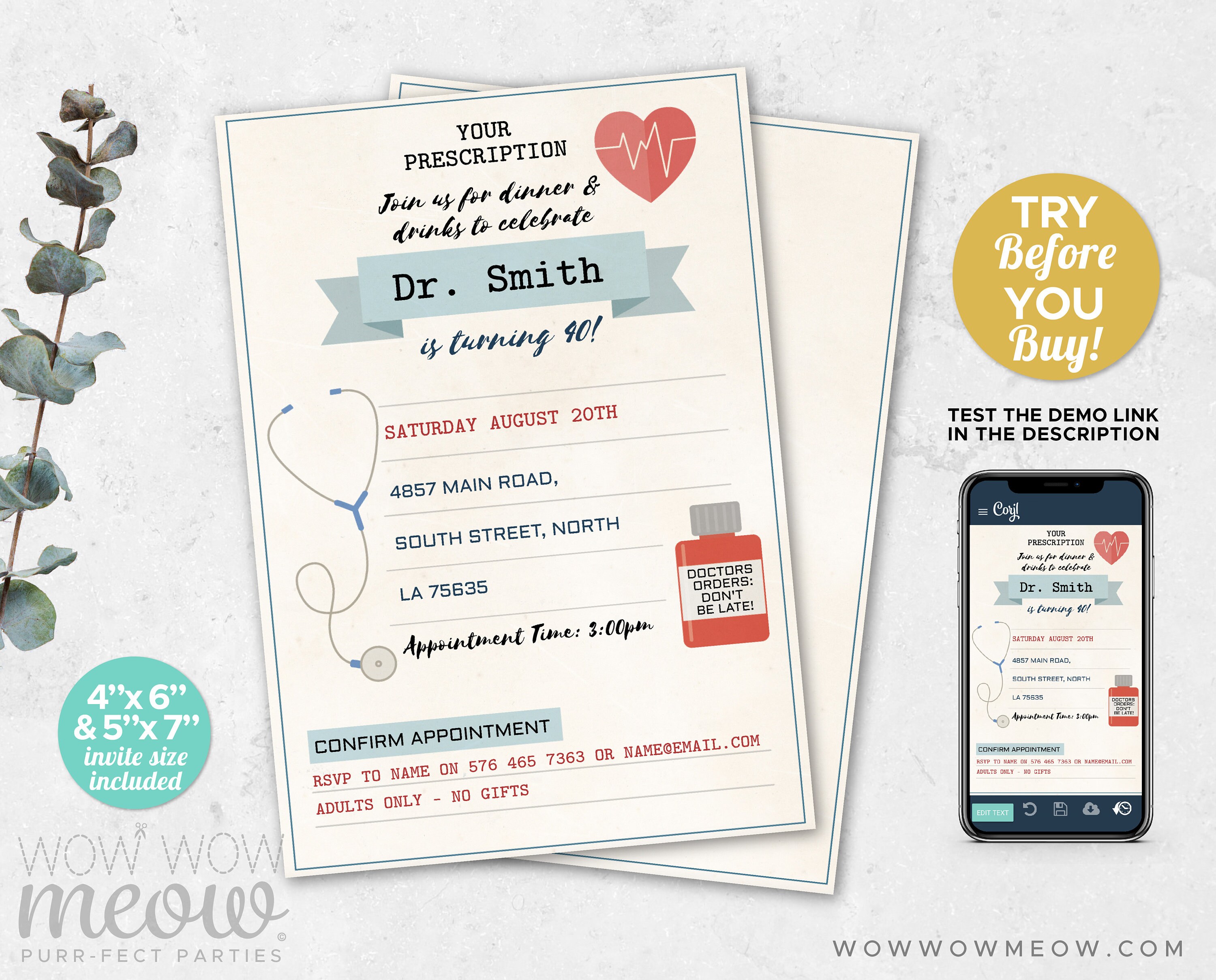 Doctor Invitation Prescription Invite Dr. Birthday Party INSTANT ...