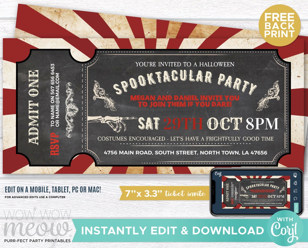 Halloween Invitations Tickets Horror Circus Party Printable INSTANT ...