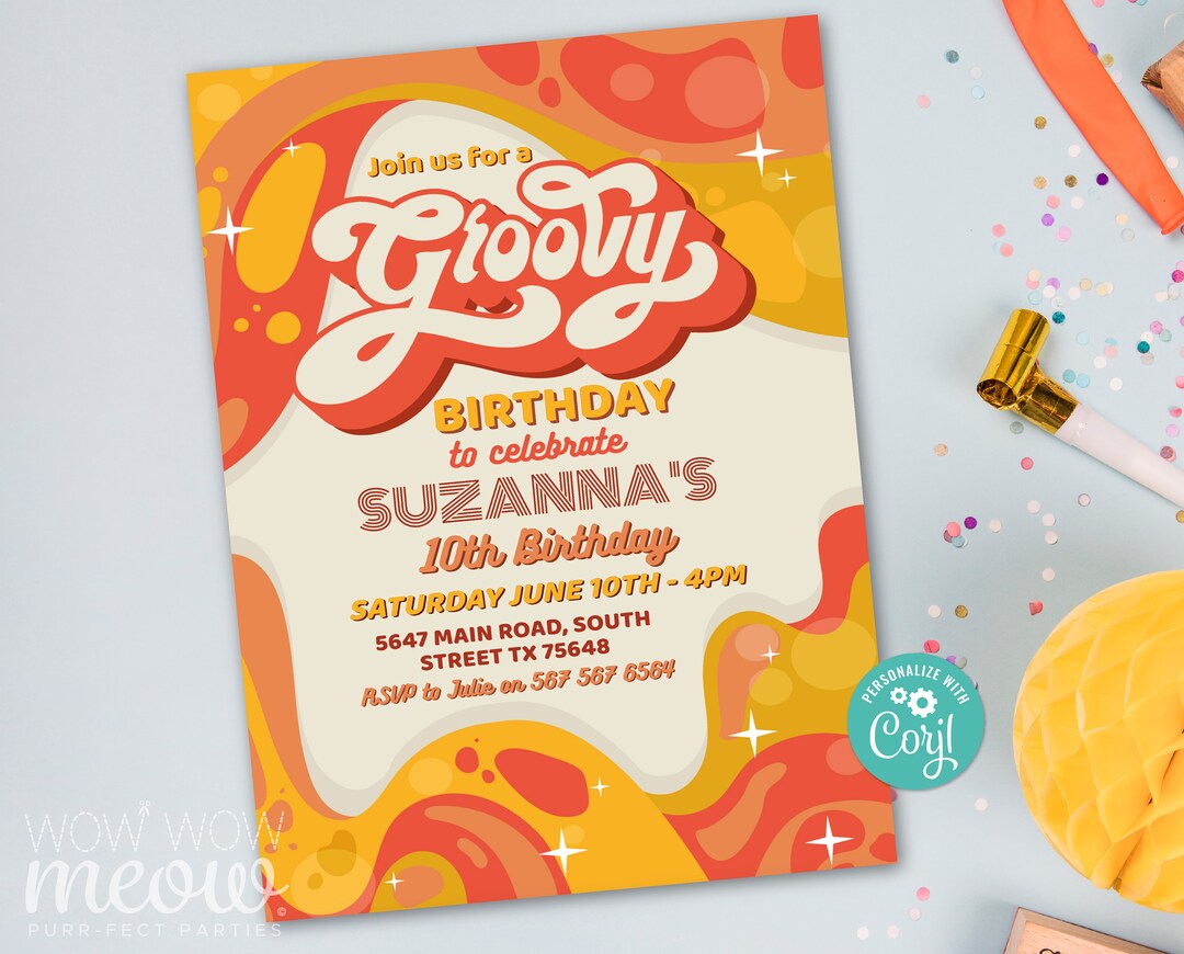 1970's Groovy Invitations Disco Birthday Hippie Party Vintage Invites ...