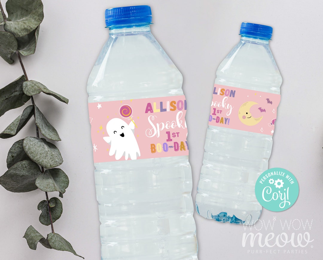 Halloween Bottle Labels Editable Spooky One Birthday Party Gift - Cute ...