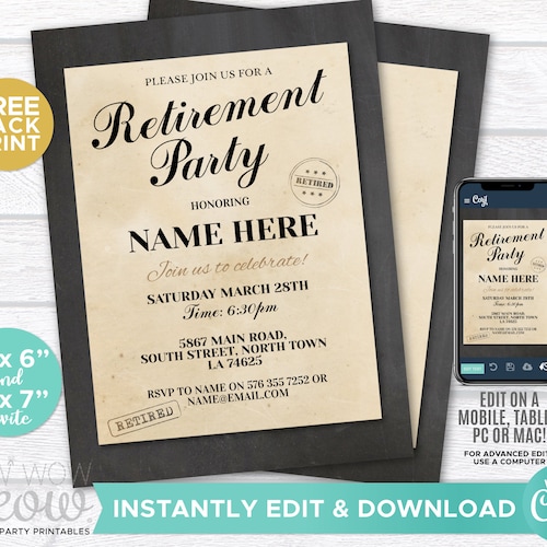 Retirement Invitation Ticket Surprise Retired INSTANT DOWNLOAD - Etsy