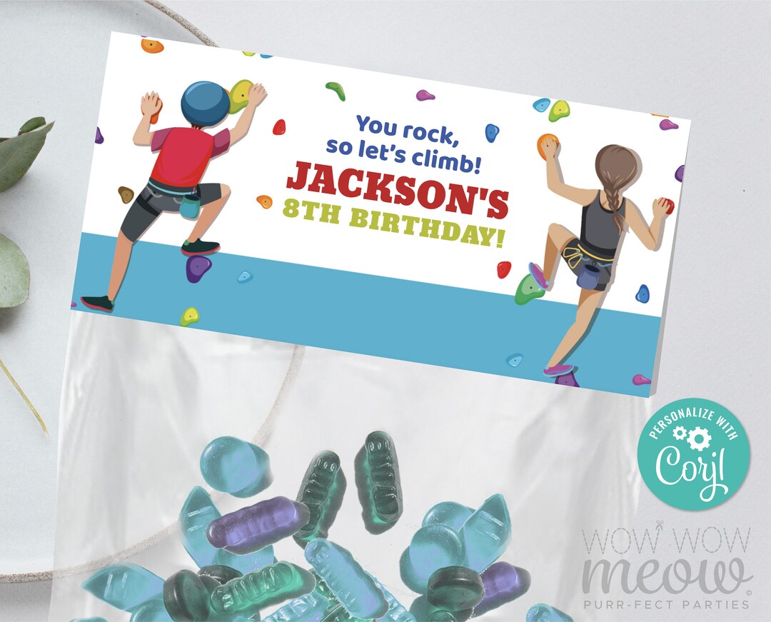 Rock Climbing Birthday Treat Bag Headers Party Toppers Favours Gift ...